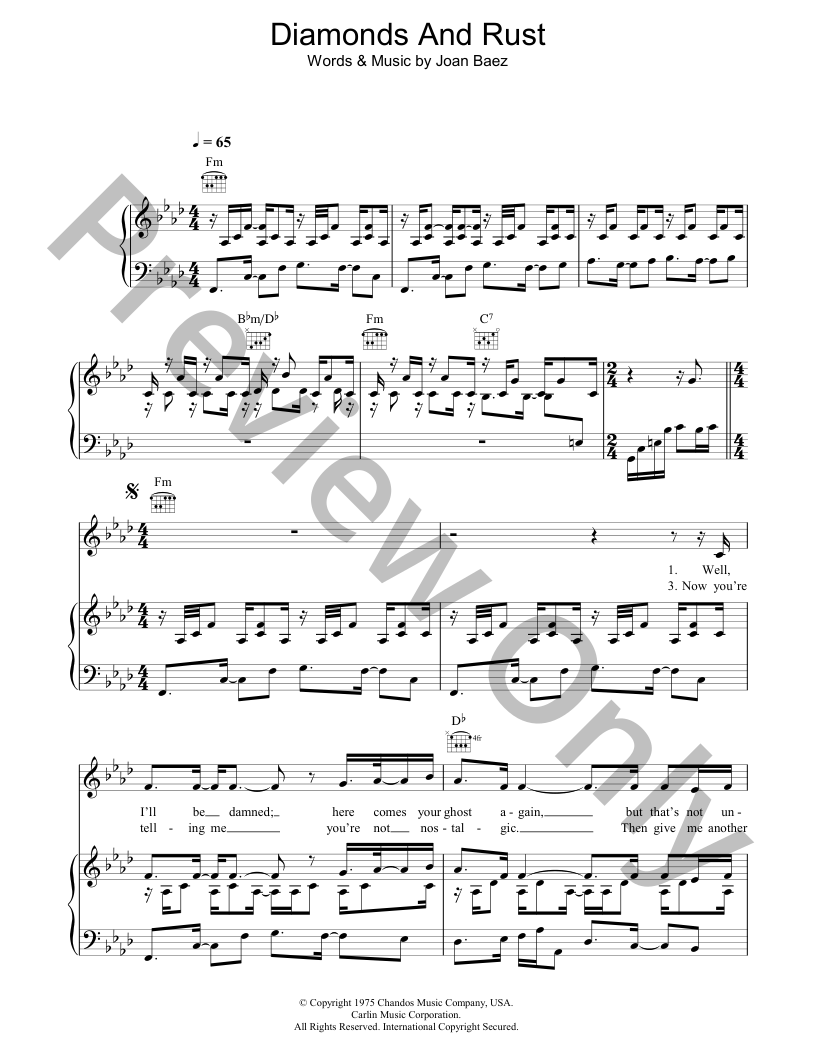 Diamonds and Rust P/V/G Sheet Music | J.W. Pepper