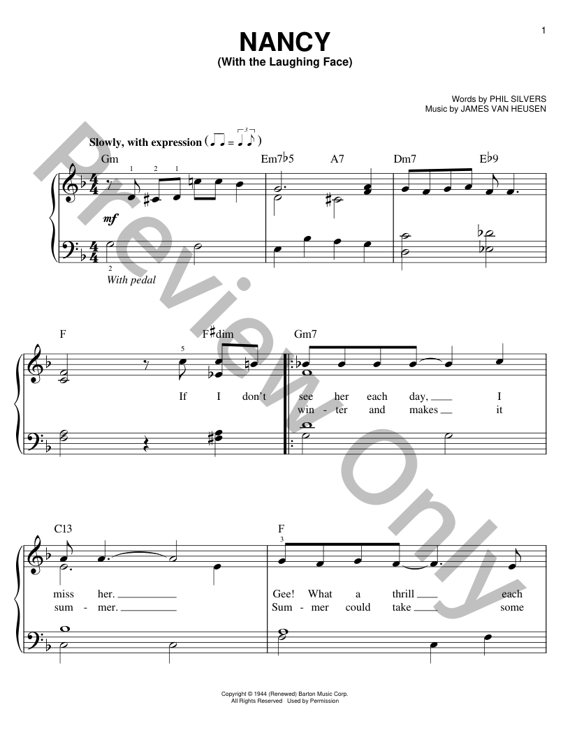 Nancy with the Laughing Face Easy Piano Sheet Music | J.W. Pepper