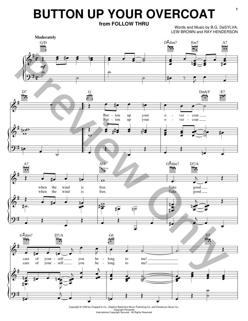 Button up Your Overcoat P/V/G Sheet Music | J.W. Pepper