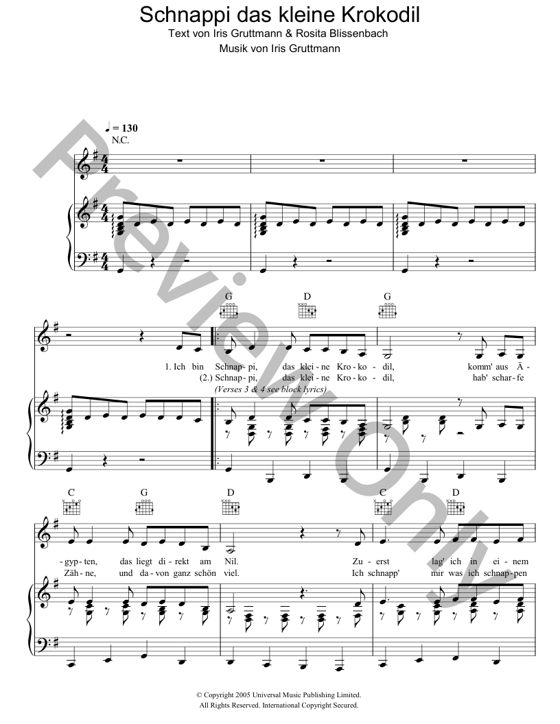Schnappi Das Kleine Krokodil P/V/G Sheet Music | J.W. Pepper