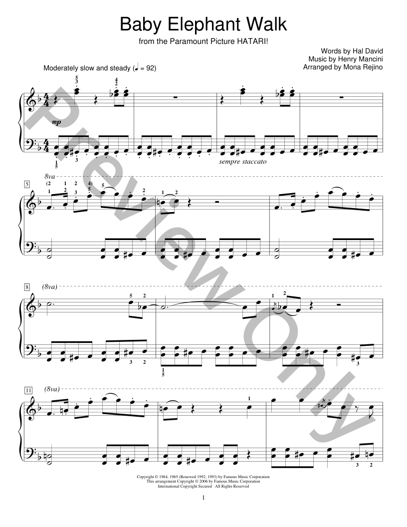 Baby Elephant Walk Piano Sheet Music | J.W. Pepper