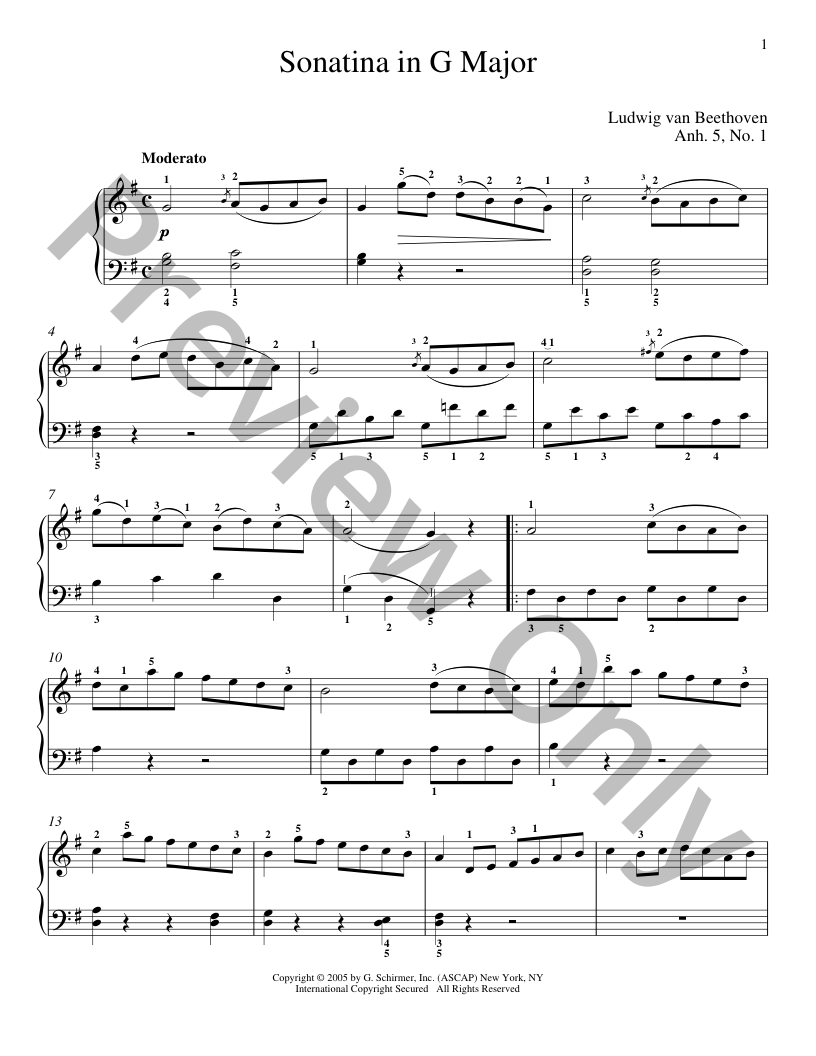 Piano Sonatina in G Major (First Movement Theme) Piano Sheet Music | J ...