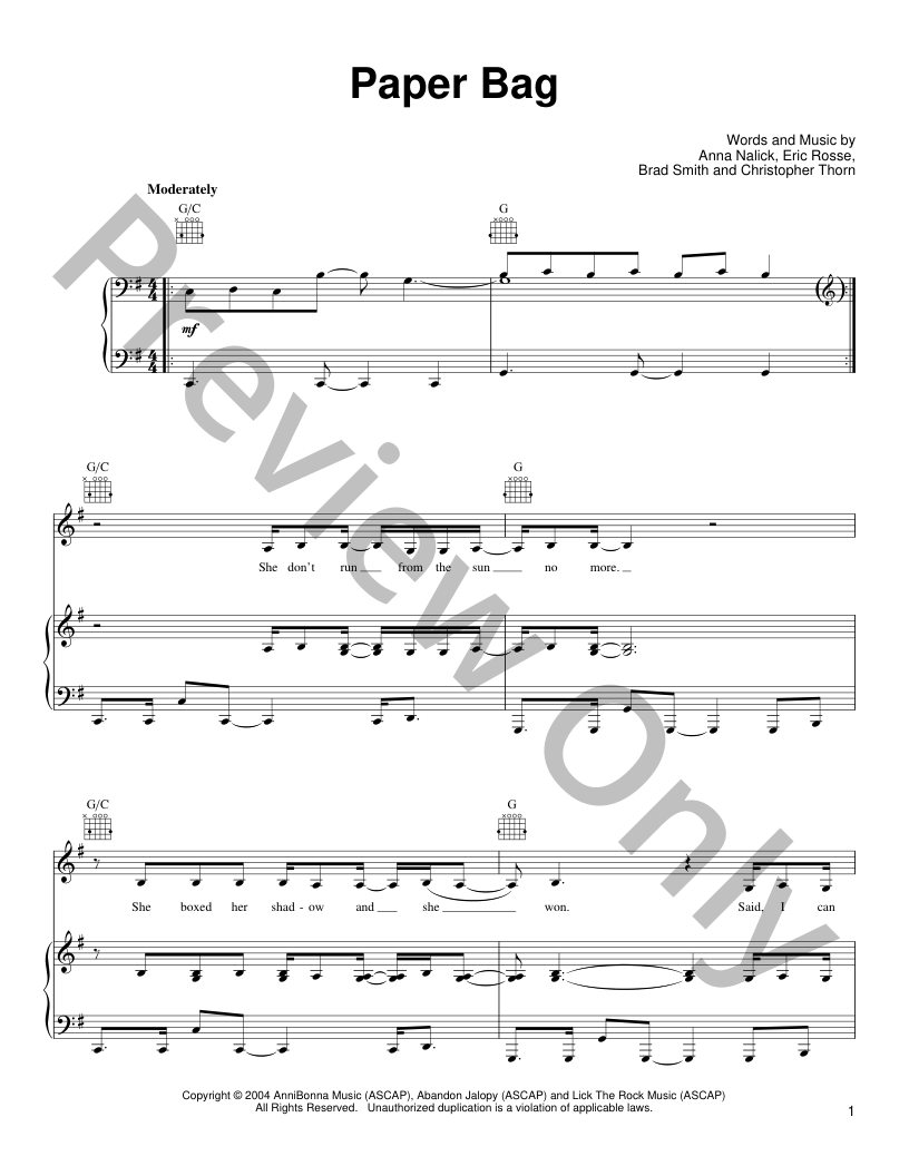 Paper Bag P/V/G Sheet Music | J.W. Pepper