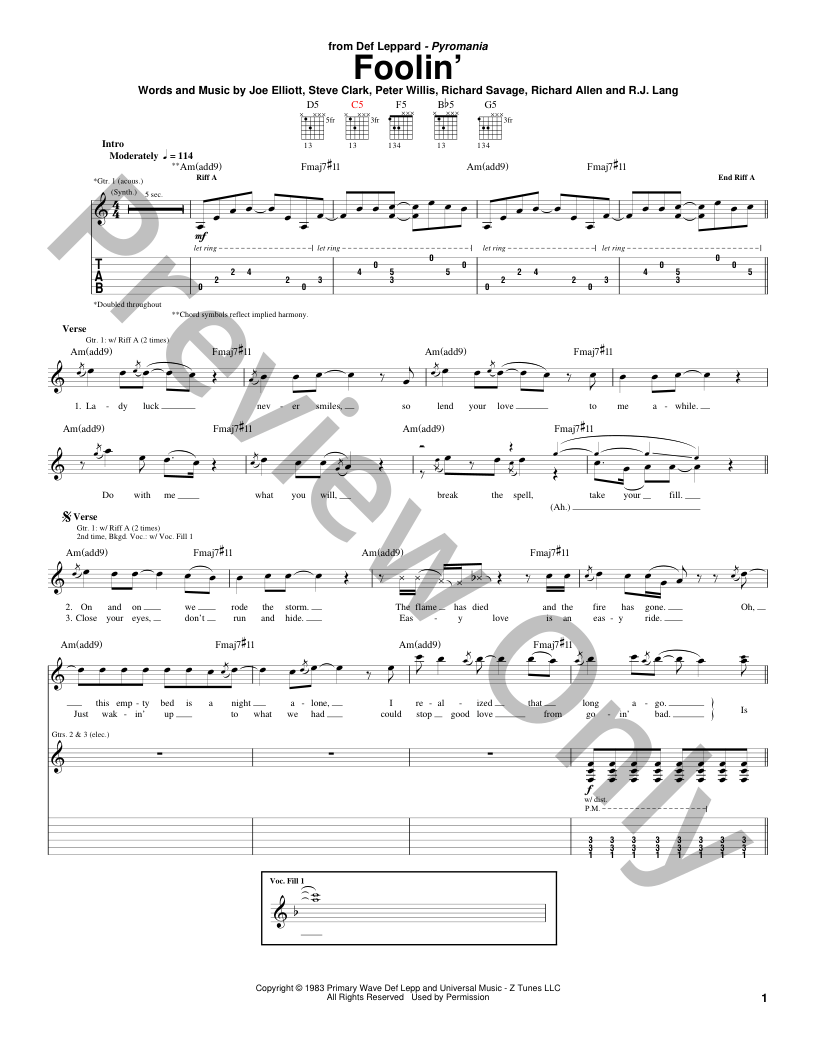 Foolin' Guitar/Fretted Sheet Music | J.W. Pepper