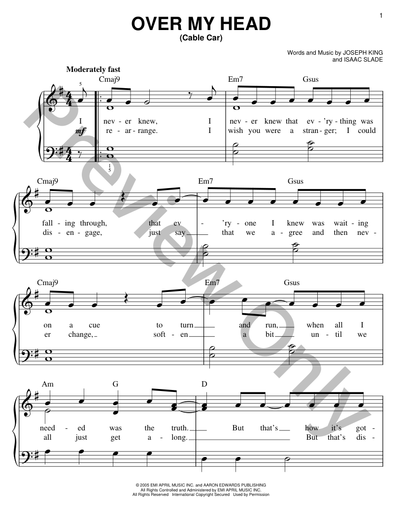 Over My Head (Cable Car) | J.W. Pepper