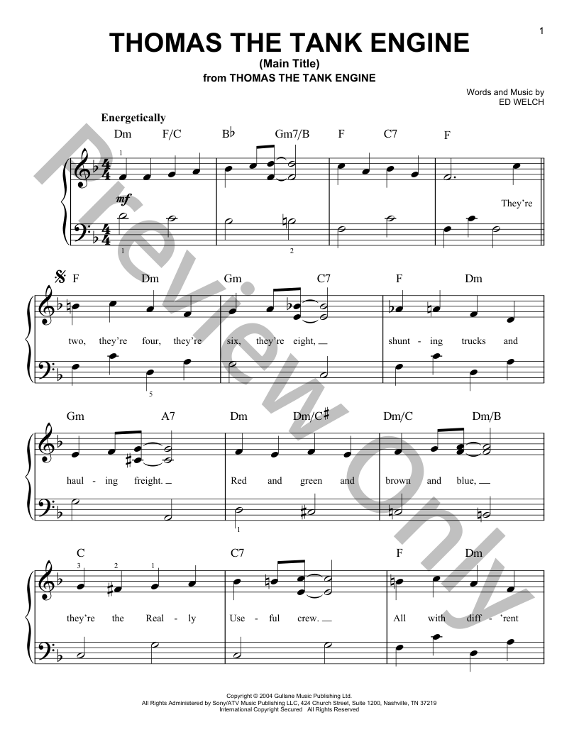 Thomas the Tank Engine (Main Title) Easy Piano Sheet Music | J.W. Pepper