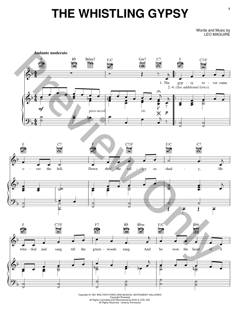 The Whistling Gypsy P/V/G Sheet Music | J.W. Pepper