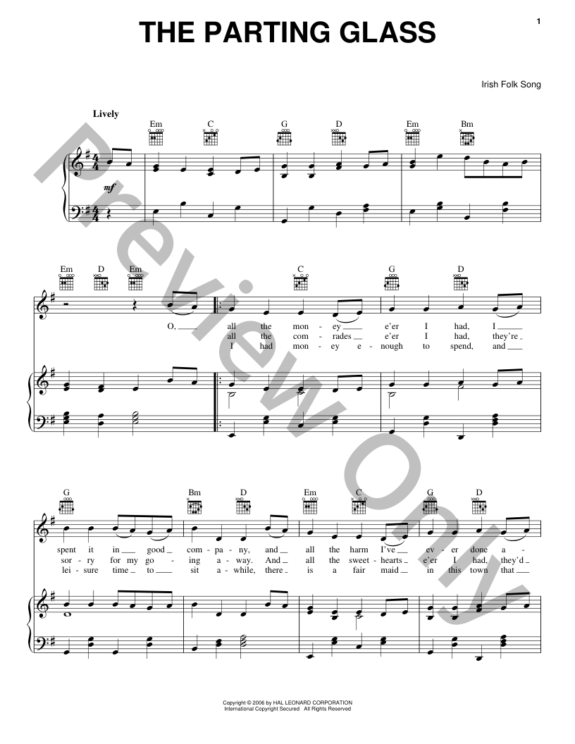 The Parting Glass P/V/G Sheet Music | J.W. Pepper