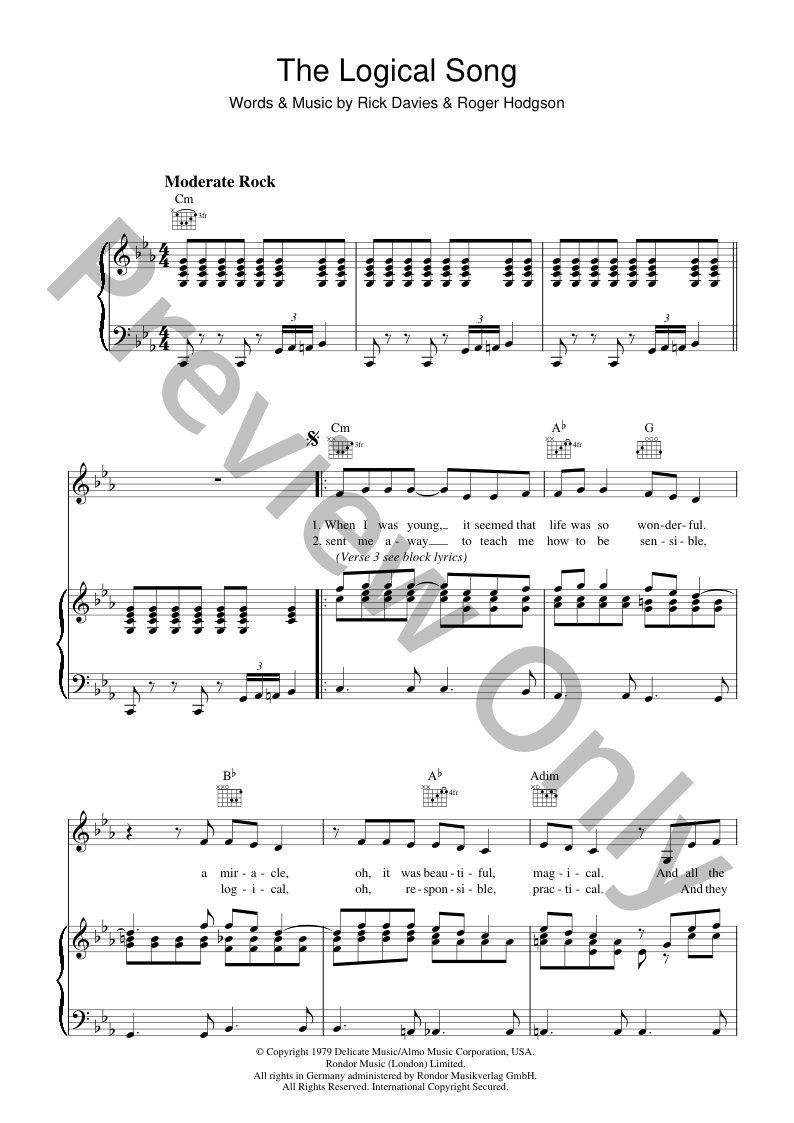 The Logical Song P/V/G Sheet Music | J.W. Pepper