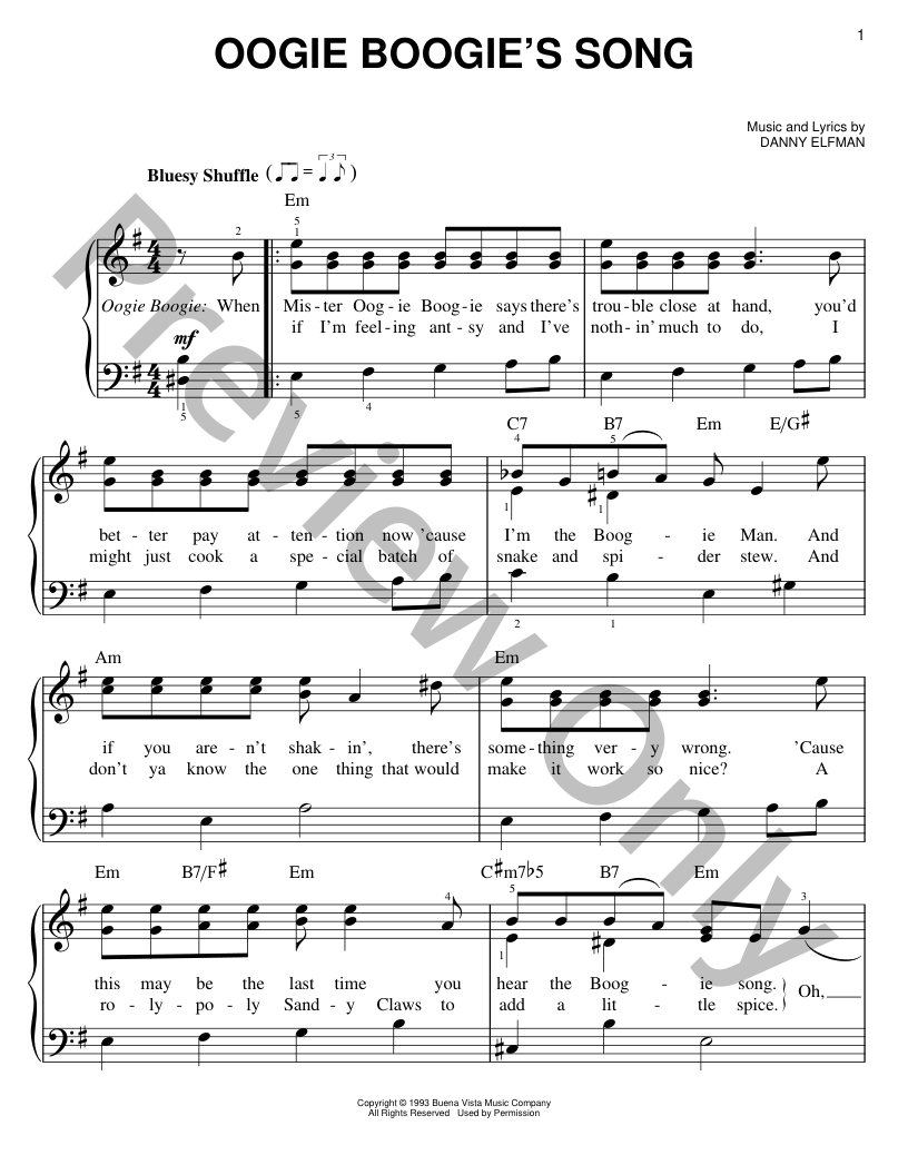 Oogie Boogie's Song Easy Piano Sheet Music | J.W. Pepper
