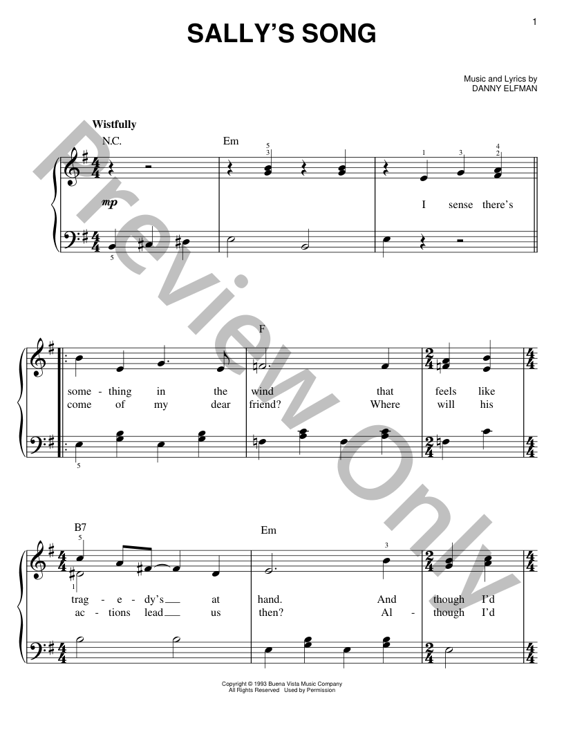 Sally's Song Easy Piano Sheet Music | J.W. Pepper