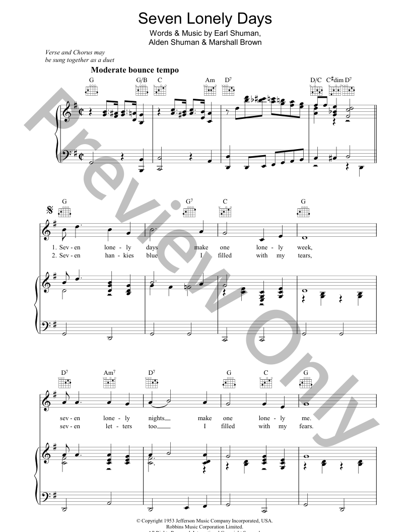 Seven Lonely Days P/V/G Sheet Music | J.W. Pepper