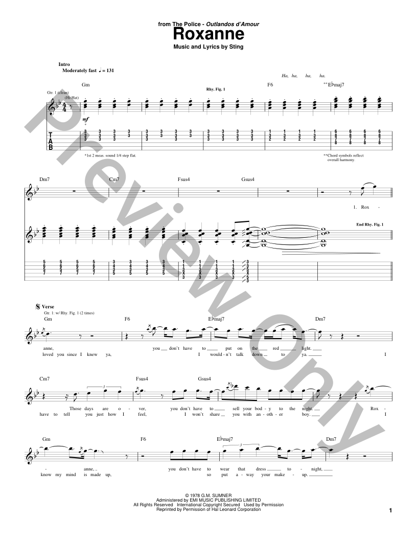 Roxanne Guitar/Fretted Sheet Music | J.W. Pepper