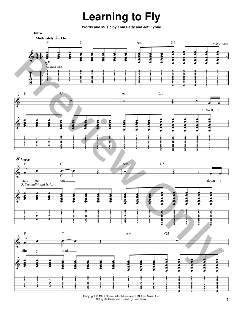 Learning to Fly Guitar/Fretted Sheet Music | J.W. Pepper