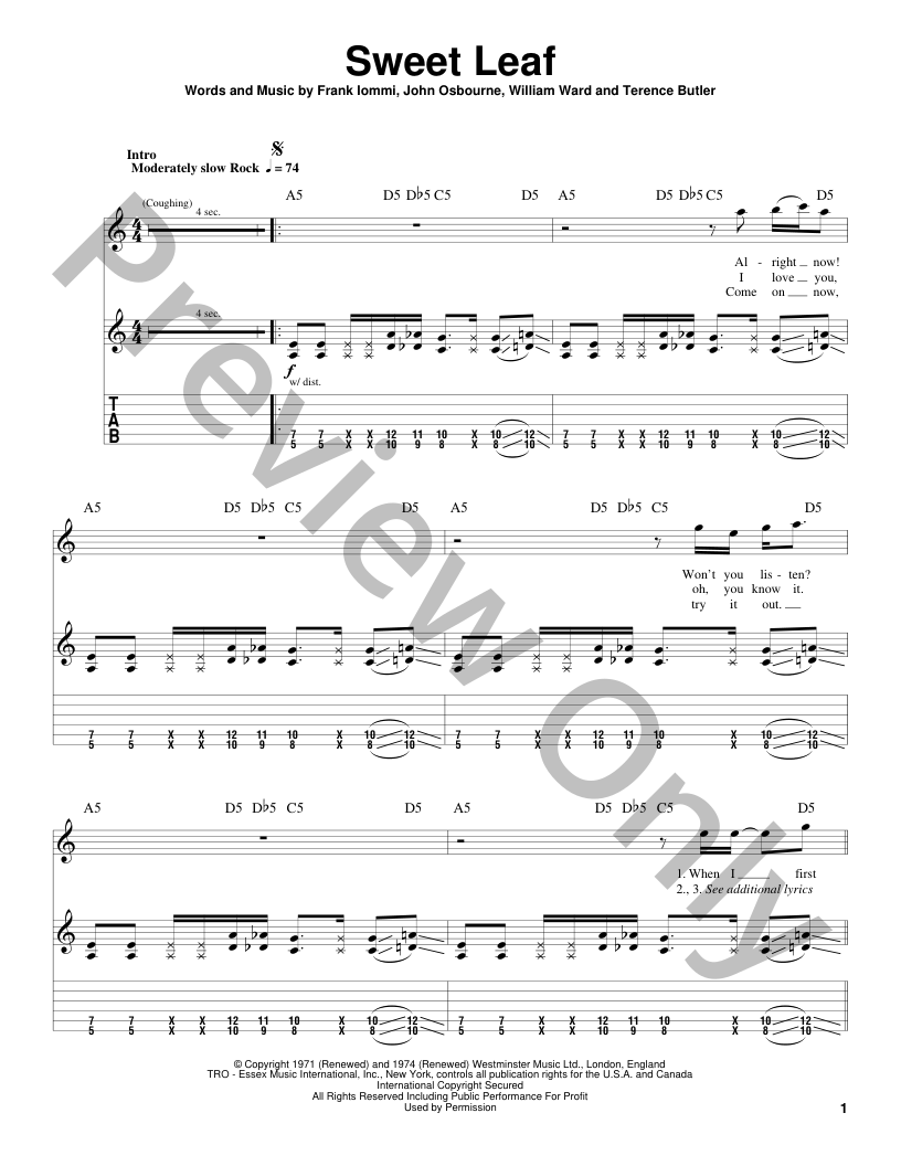 Sweet Leaf Guitar/Fretted Sheet Music | J.W. Pepper