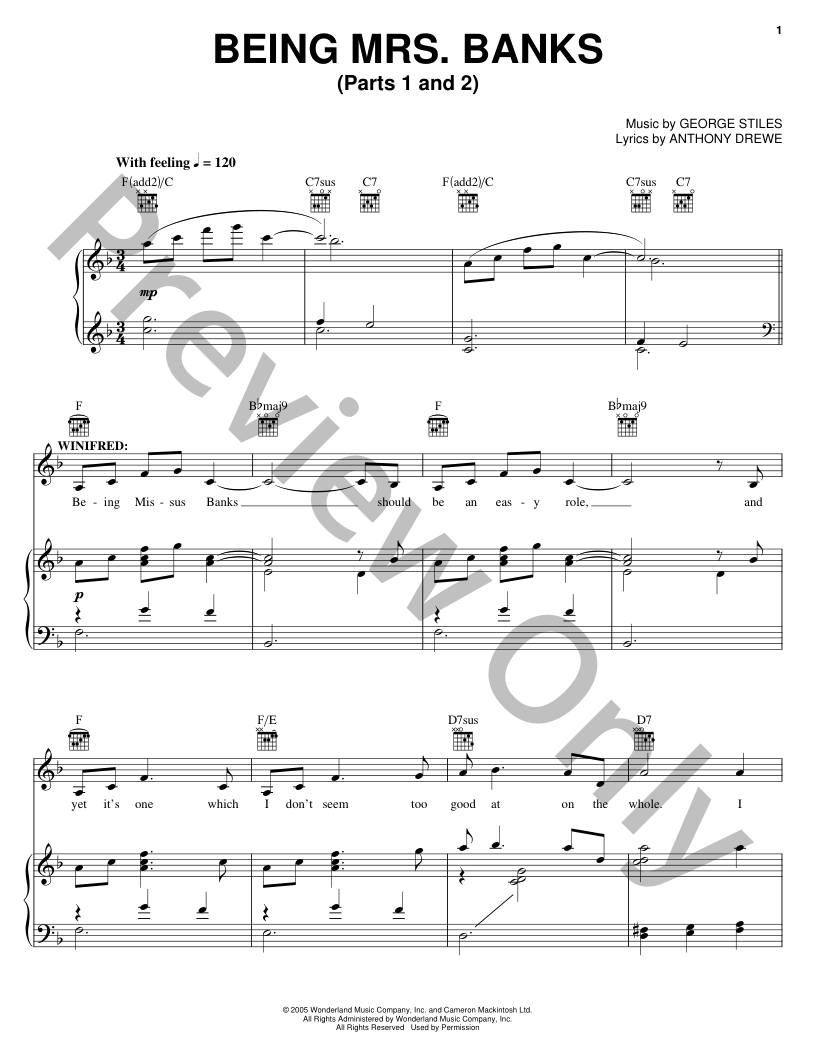 Being Mrs. banks No. 1 and No. 2 P/V/G Sheet Music | J.W. Pepper