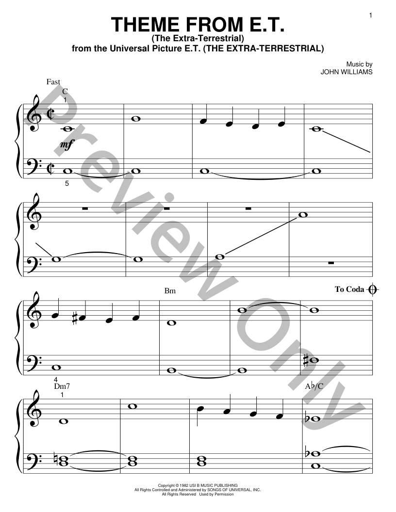 Theme from E.T. (The Extra Terrestrial) Big Note Piano Sheet Music | J ...