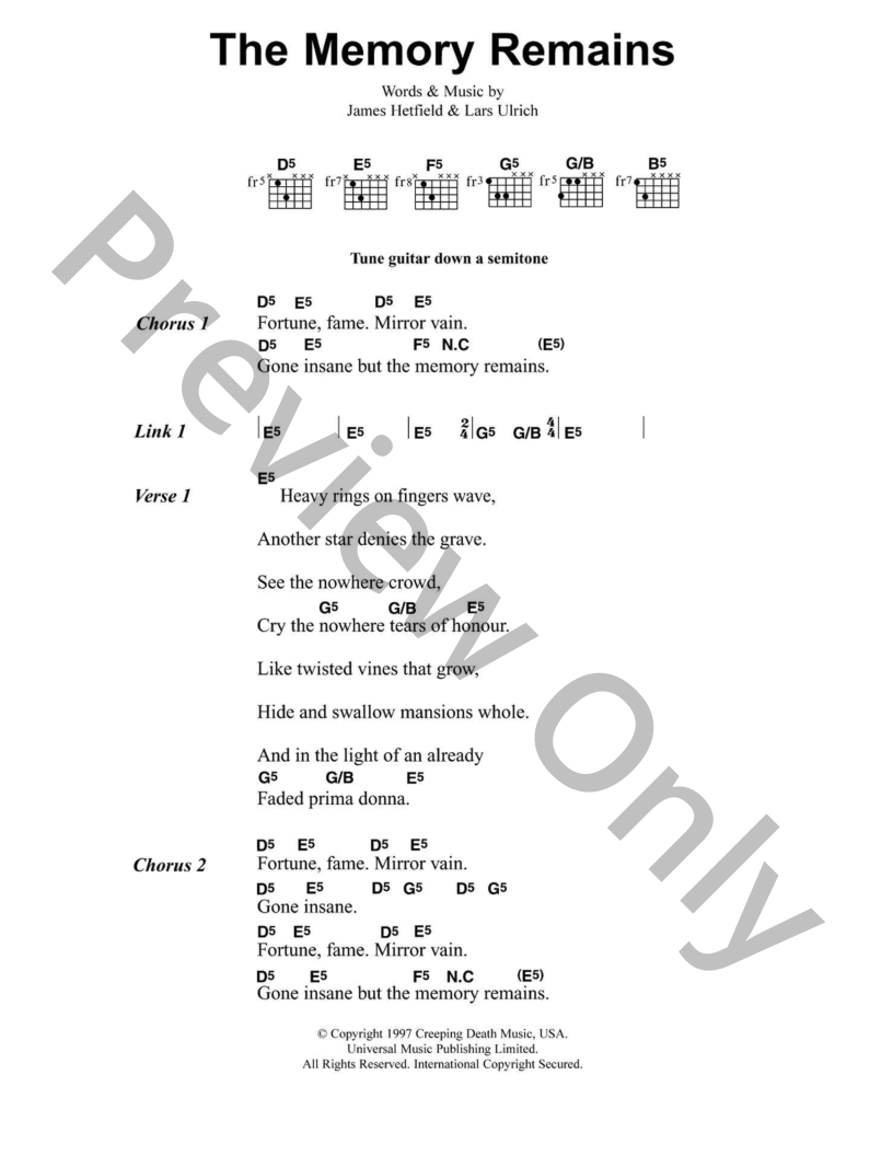 The Memory Remains Guitar/Fretted Sheet Music | J.W. Pepper
