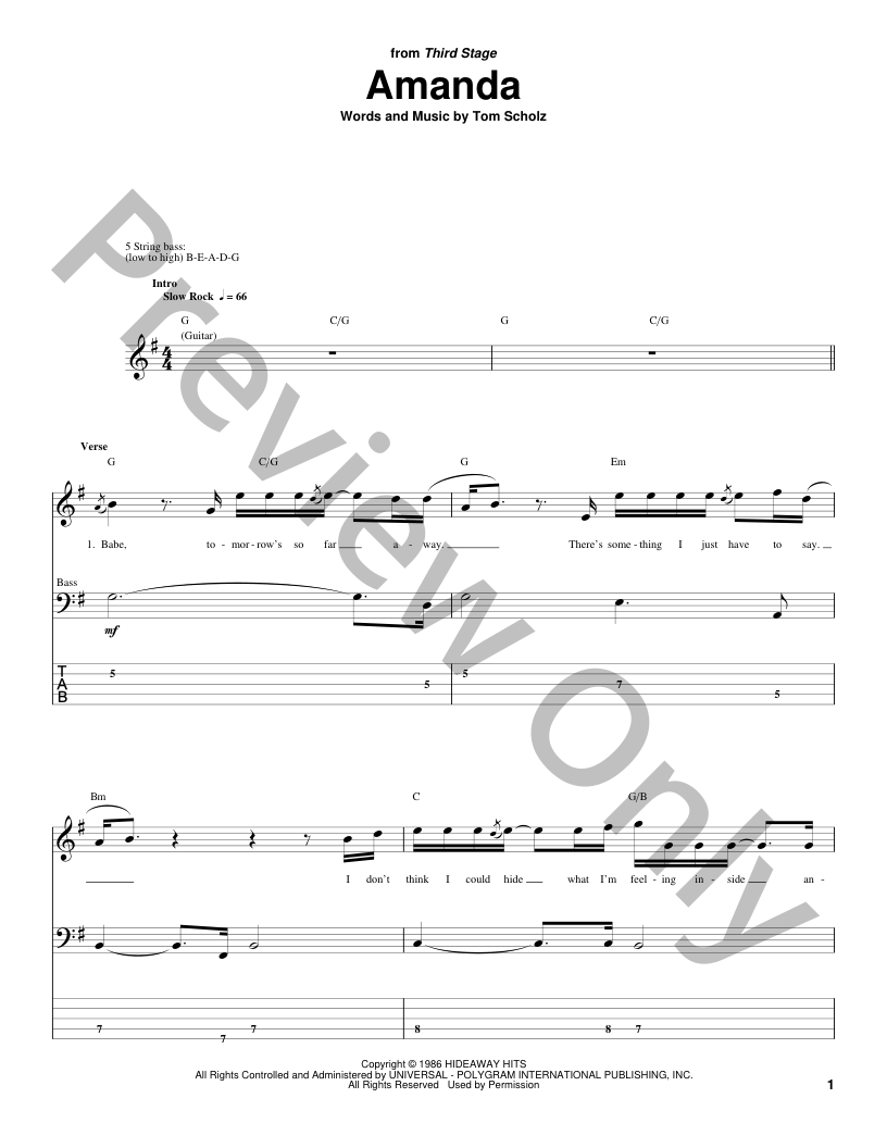 Amanda Guitar/Fretted Sheet Music | J.W. Pepper