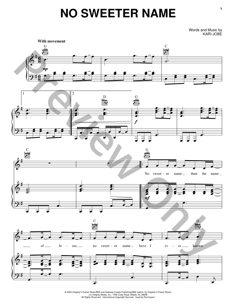 No Sweeter Name P/V/G Sheet Music | J.W. Pepper