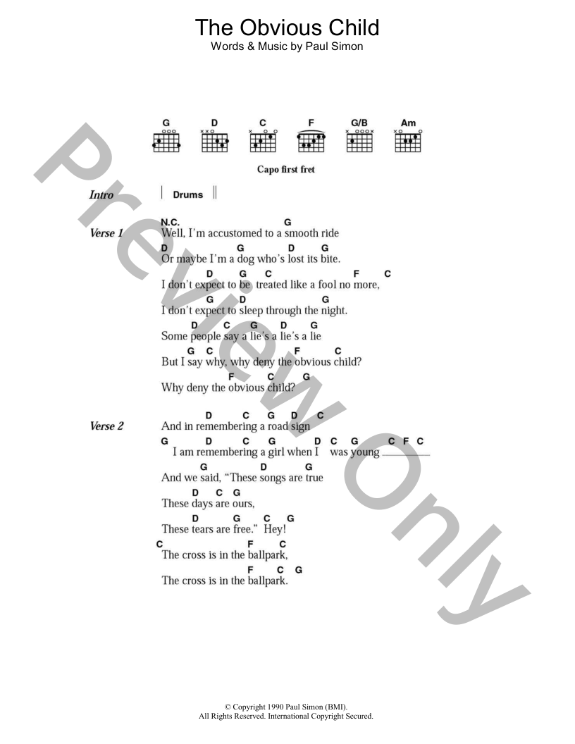 The Obvious Child Guitar/Fretted Sheet Music | J.W. Pepper