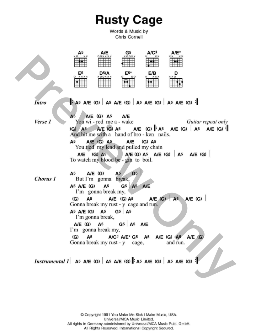 Rusty Cage Guitar/Fretted Sheet Music | J.W. Pepper