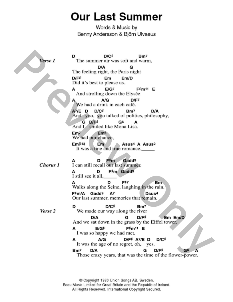 Our Last Summer Guitar/Fretted Sheet Music | J.W. Pepper