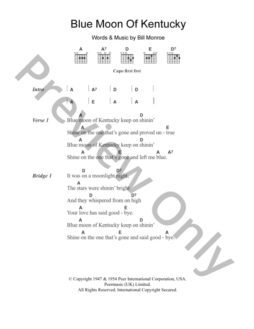 Blue Moon of Kentucky Guitar/Fretted Sheet Music | J.W. Pepper