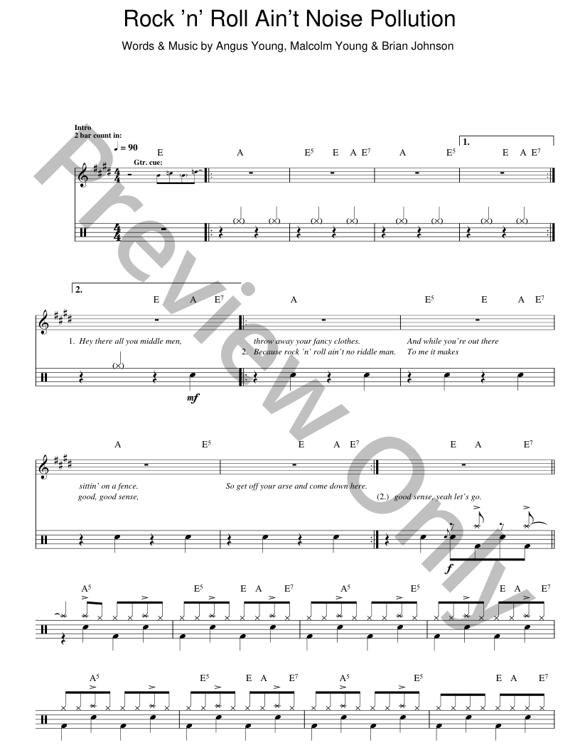 Rock and Roll Ain't Noise Pollution (Drums) P/V/G Sheet Music | J.W. Pepper