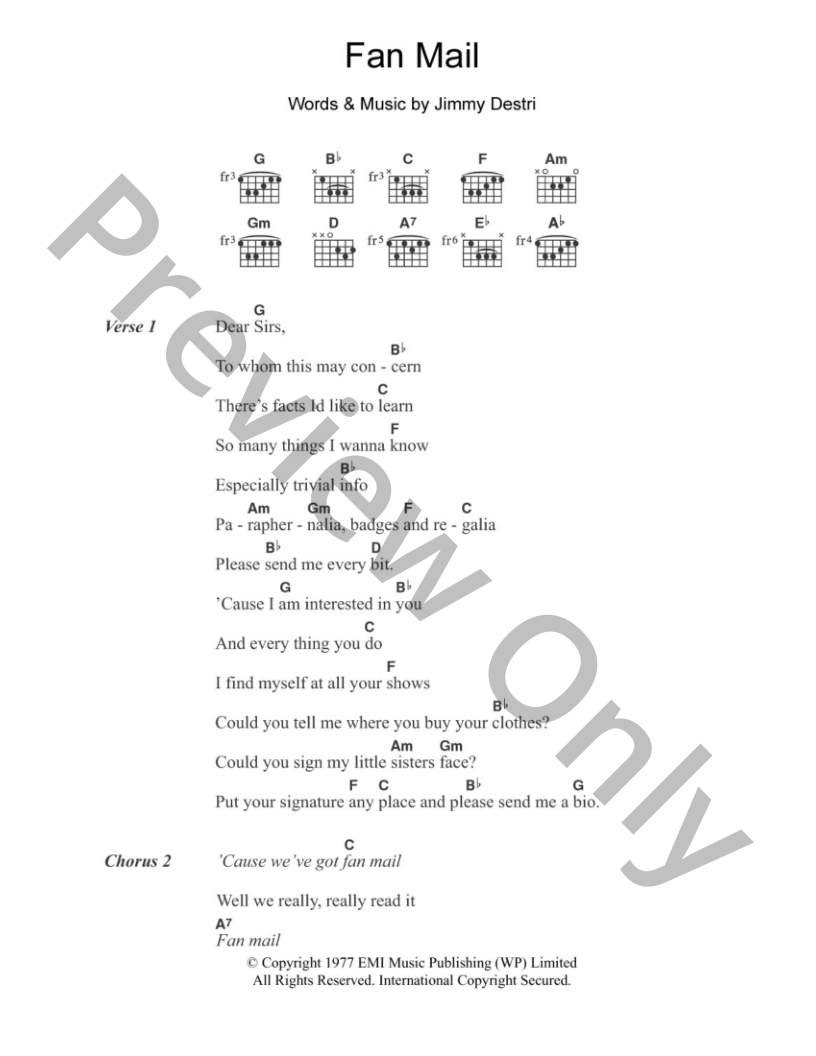 Fan Mail Guitar/Fretted Sheet Music | J.W. Pepper