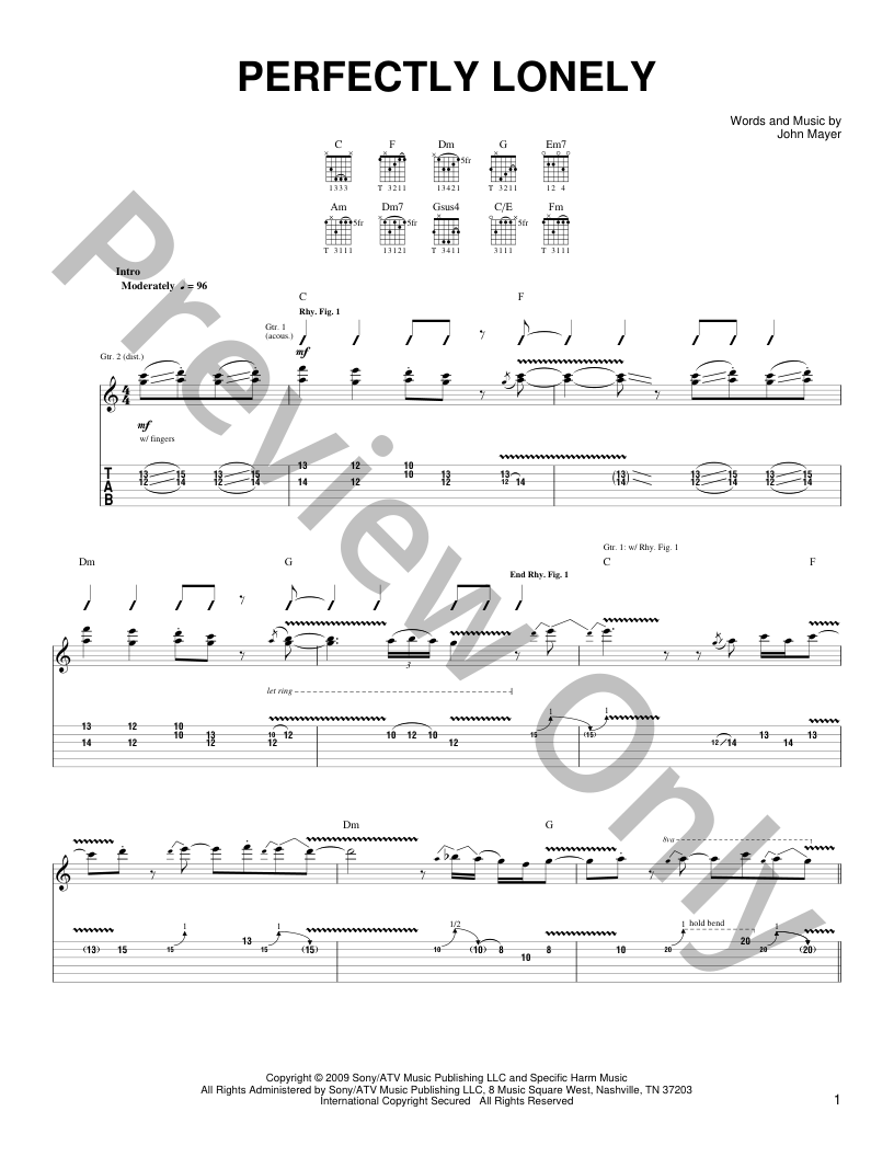 Perfectly Lonely Guitar/Fretted Sheet Music | J.W. Pepper