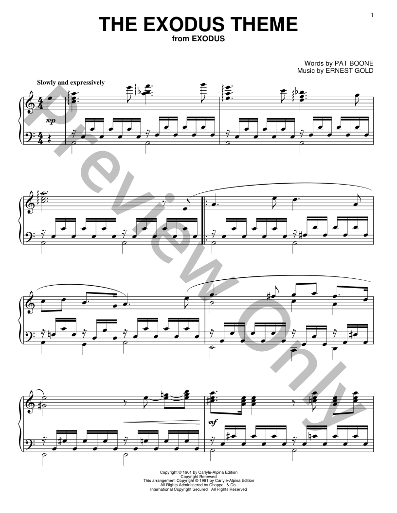 The Exodus Song Piano Sheet Music | J.W. Pepper