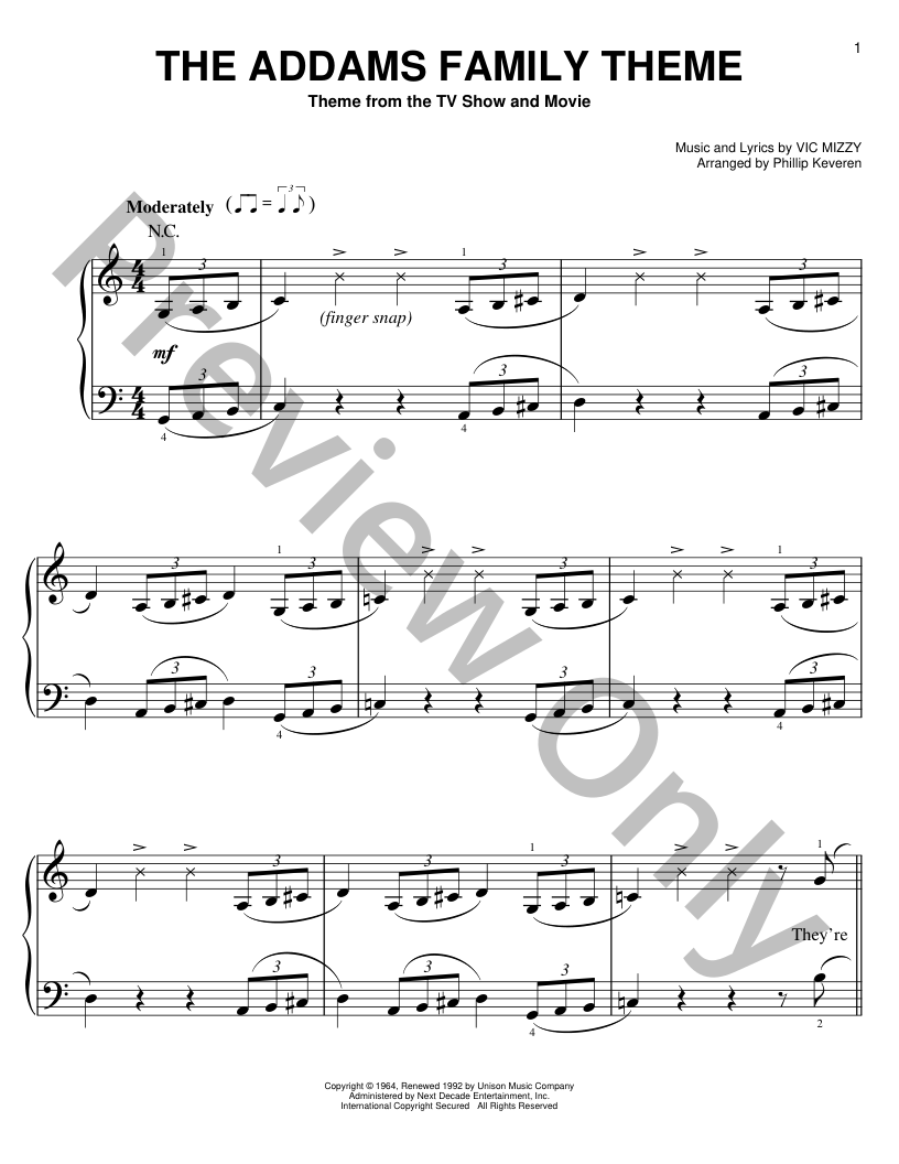 The Addams Family Theme Easy Piano Sheet Music | J.W. Pepper