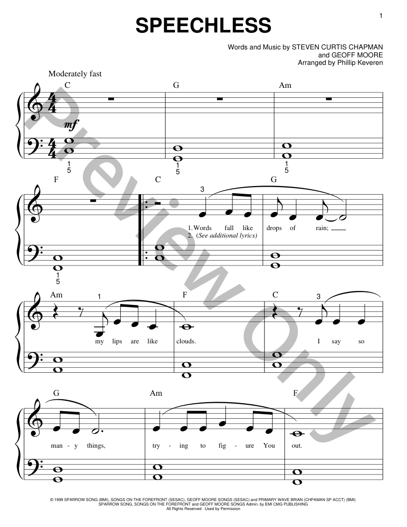 Speechless Big Note Piano Sheet Music | J.W. Pepper