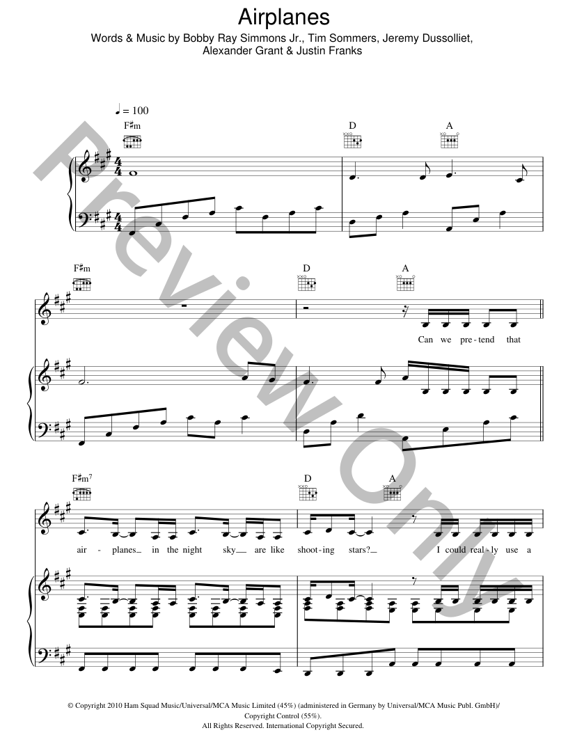 Airplanes P/V/G Sheet Music | J.W. Pepper
