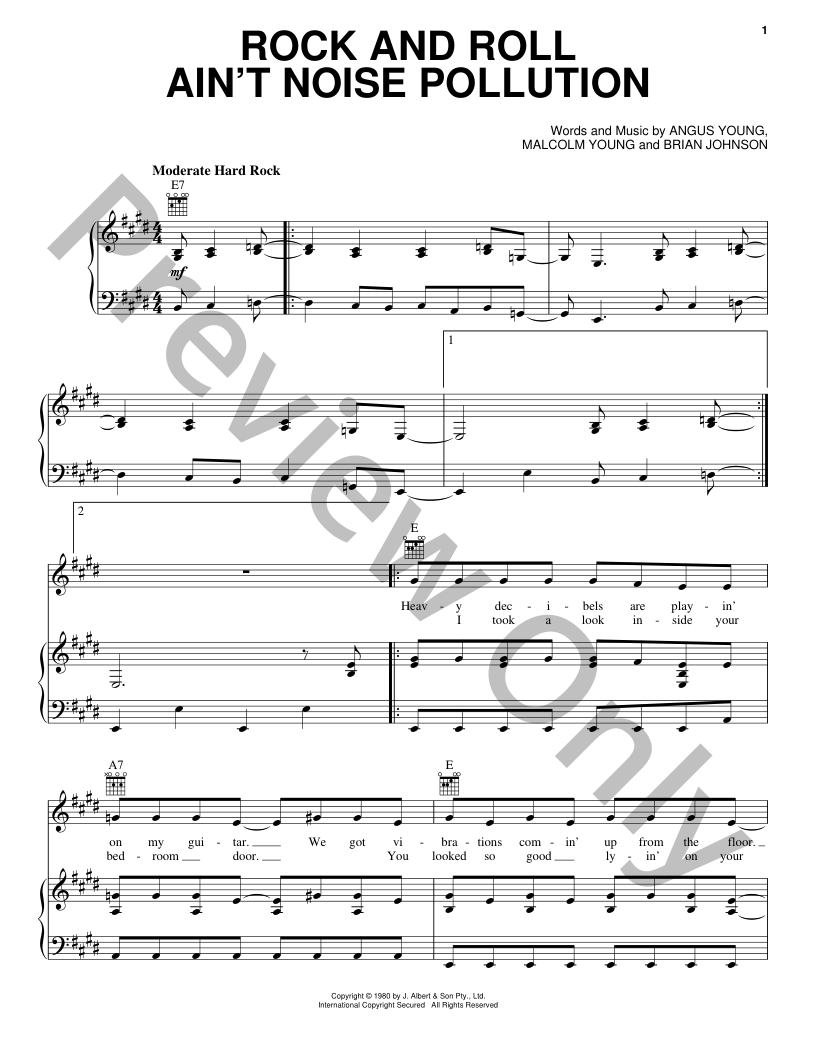 Rock and Roll Ain't Noise Pollution P/V/G Sheet Music | J.W. Pepper