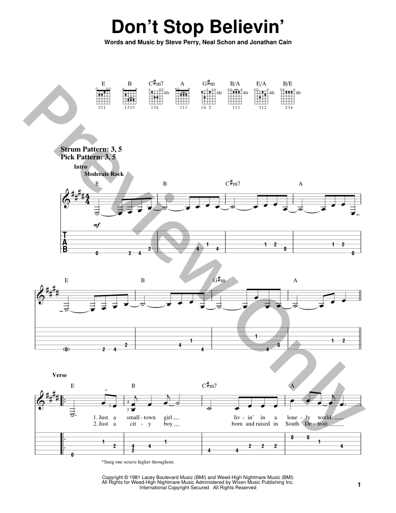 Don't Stop Believing Guitar/Fretted Sheet Music | J.W. Pepper