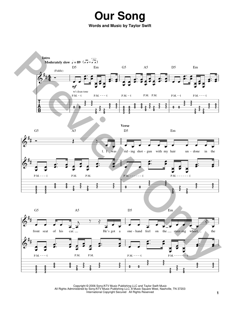 Our Song Guitar/Fretted Sheet Music | J.W. Pepper