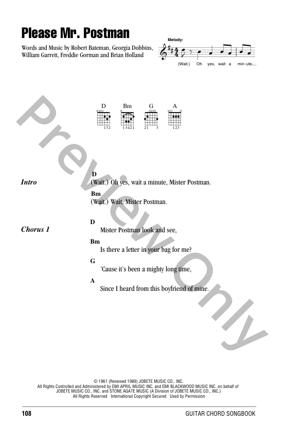 Please Mister Postman Guitar/Fretted Sheet Music | J.W. Pepper