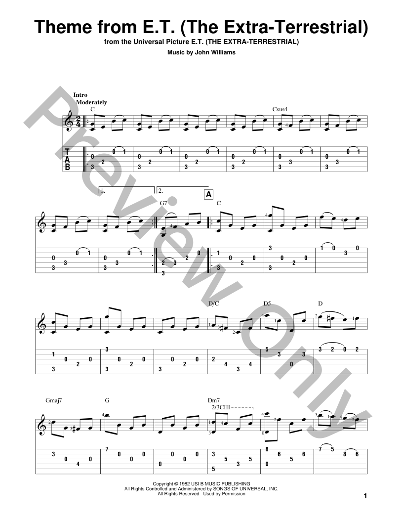 Theme from E.T. (The Extra Terrestrial) Guitar/Fretted Sheet Music | J ...