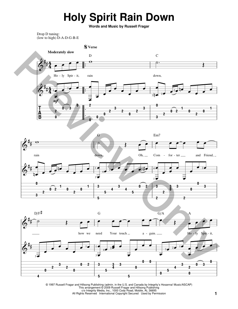 Holy Spirit Rain down Guitar/Fretted Sheet Music | J.W. Pepper