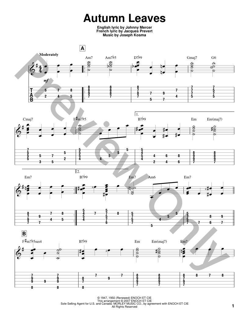 Autumn Leaves Guitar/Fretted Sheet Music | J.W. Pepper