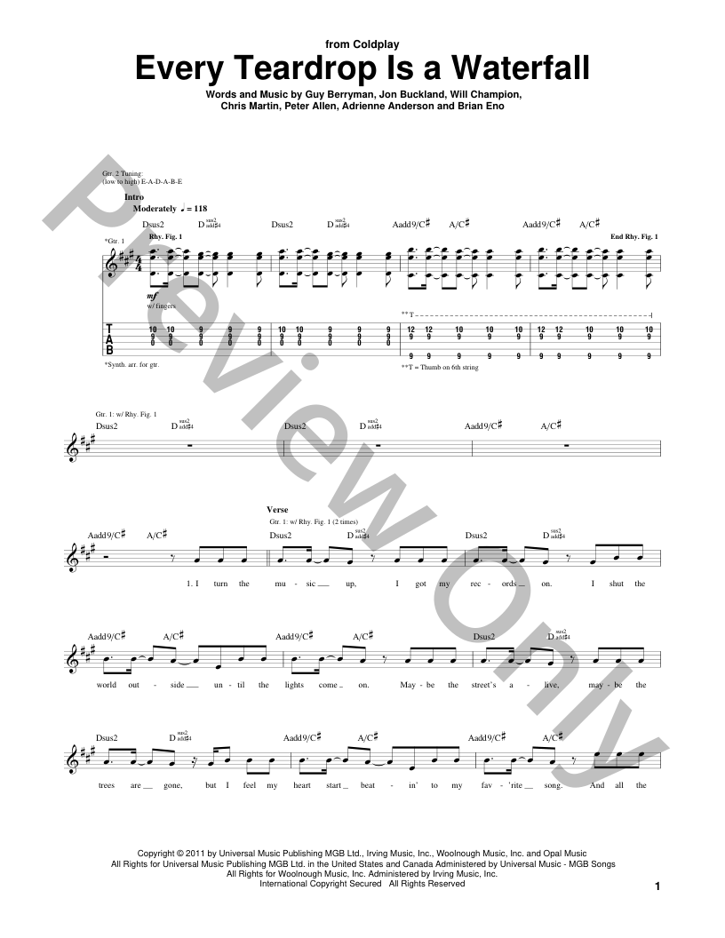 Every Teardrop Is a Waterfall Guitar/Fretted Sheet Music | J.W. Pepper