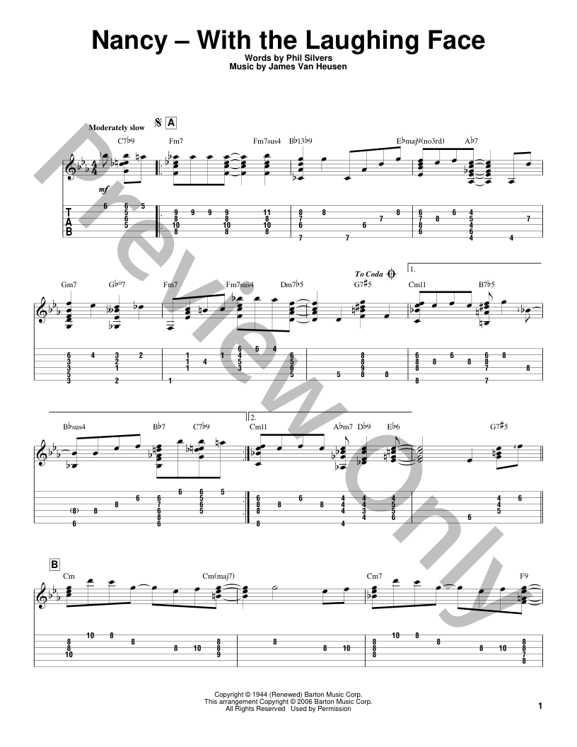 Nancy with the Laughing Face Guitar/Fretted Sheet Music | J.W. Pepper
