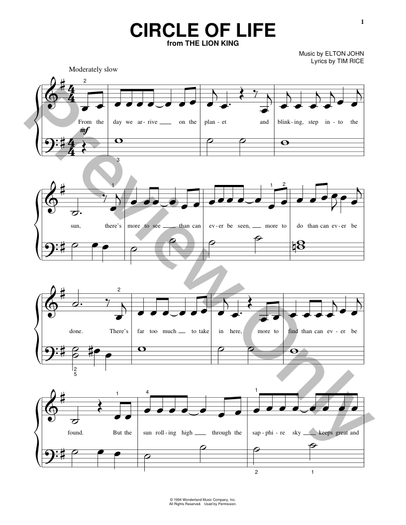 Circle of Life Big Note Piano Sheet Music | J.W. Pepper