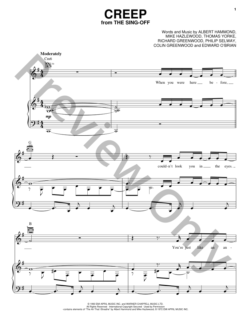 Creep P/V/G Sheet Music | J.W. Pepper