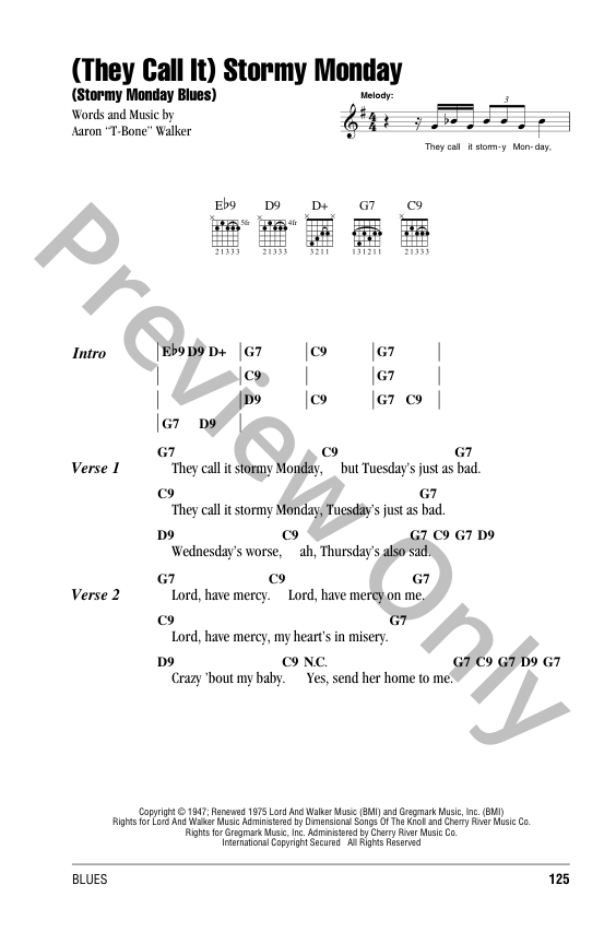 (THEY CALL IT) STORMY MONDAY (STORMY MONDAY BLUES) Guitar/Fretted Sheet ...