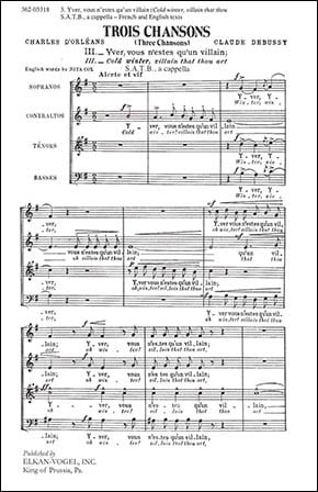 Trois Chansons: III. Yver Vous N'estes Qu'un Villain Choral Sheet Music ...
