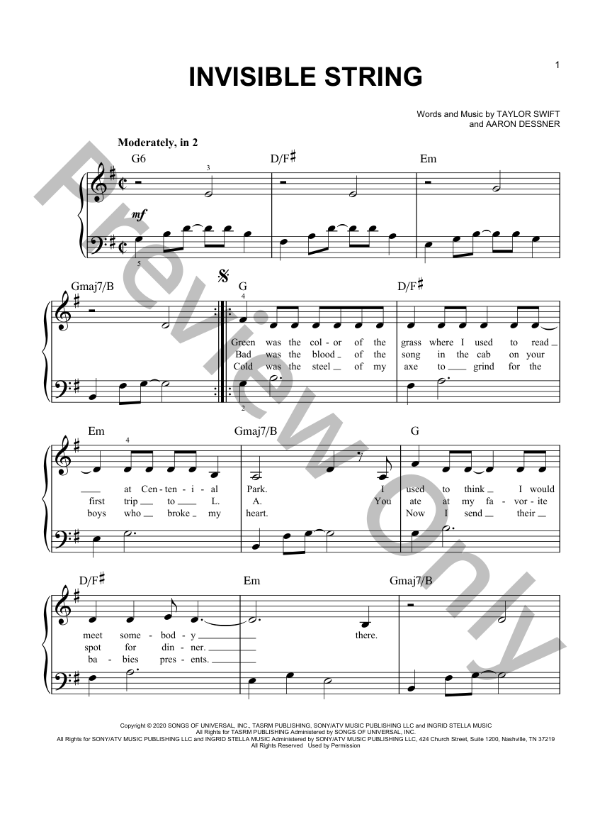 invisible string Easy Piano Sheet Music | J.W. Pepper