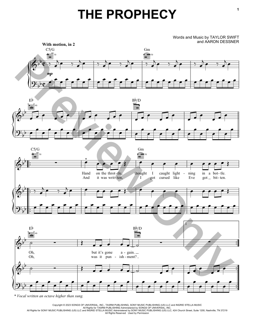 The Prophecy P/V/G Sheet Music | J.W. Pepper